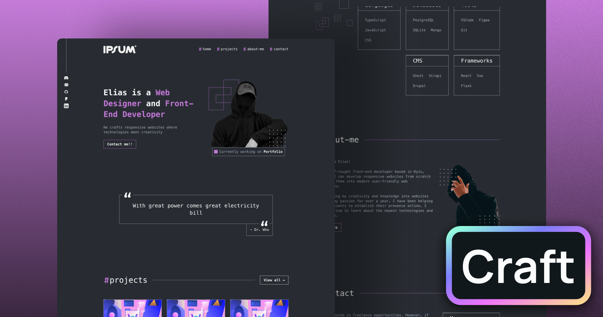PixelCraft — Sleek developer portfolio template